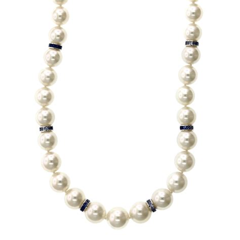 Mikimoto 18k White Gold Pearl And Sapphire Roundel Necklace Longs