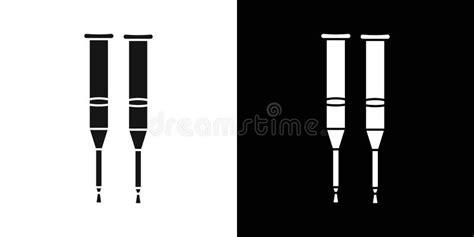 Crutches Icon Black Line Art Vector Logo Set Stock Vector