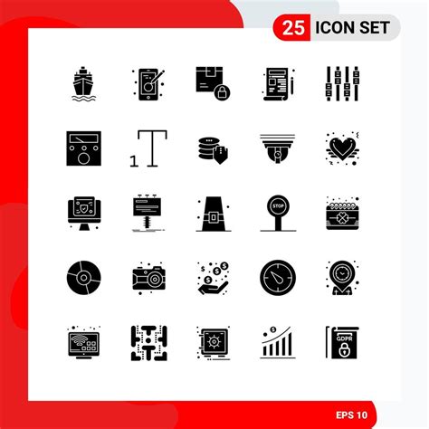 Set Of 25 Vector Solid Glyphs On Grid For Editing Drawing Delivery Development Blueprint