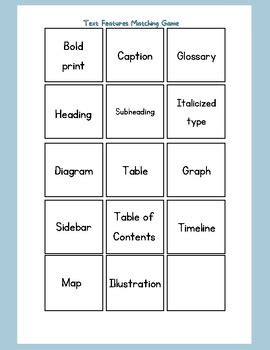 Text Features Matching Game By The Peay Pod TPT