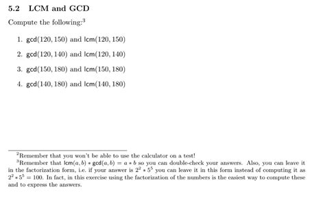 Solved 5 2 LCM And GCD Compute The Following 3 1 Gcd 120 Chegg Com