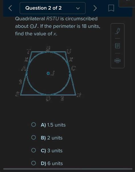 Solved Question 2 Of 2 Quadrilateral RSTU Is Circumscribed Chegg