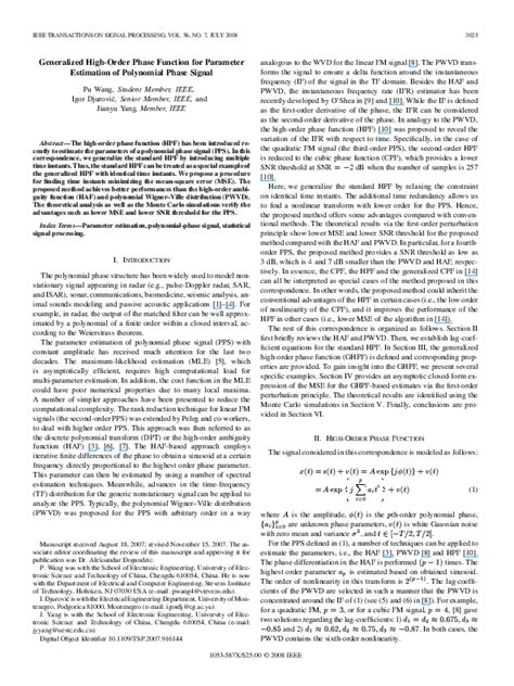 pdf generalized high order phase function for parameter estimation of