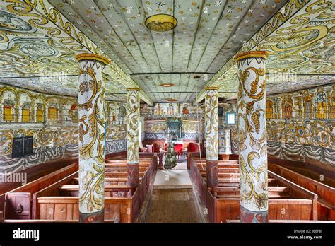 Traditional Norwegian Wooden Church Interior Stordal Stavkyrkje
