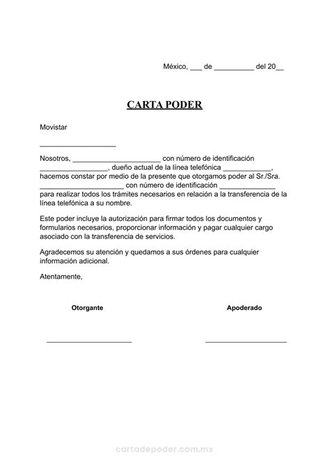 ᐅ Carta Poder para Cambio de Propietario de Línea Movistar
