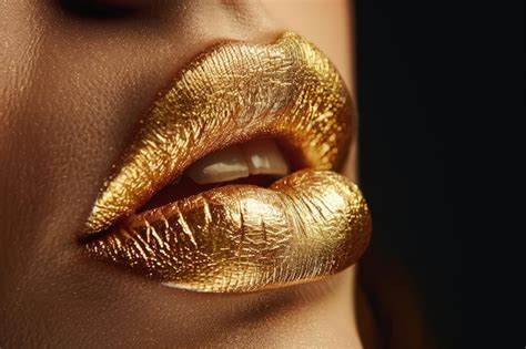 Premium Photo Golden Glamour Sensual Womans Lips With Gold Lipstick