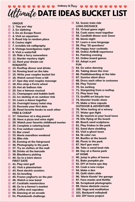 Ultimate Date Ideas Bucket List
