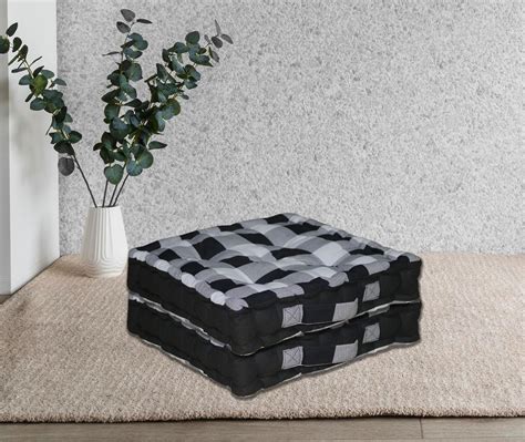 HOME COLORS IN Gingham Check Microfiber Chair Cushion Square Floor Cushion Sitting Cushion