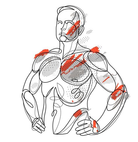 Linear Drawing Of A Perfect Body Fit Model Man Posing Vector