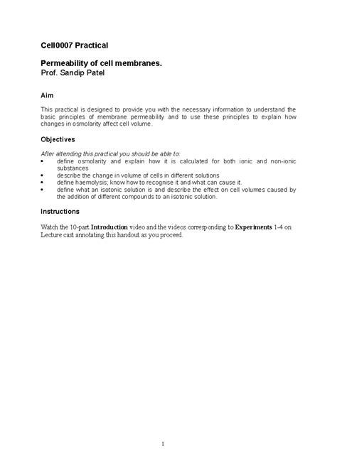Cell Permeability Practical Cell0007 Practical Permeability Of Cell Membranes Prof Sandip