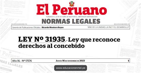 Ley Nº 31935 Ley Que Reconoce Derechos Al Concebido Educacionenredpe