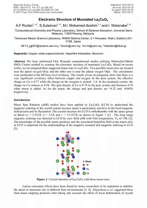 Electronic Structure Of Muonated La2cuo4 Scientific Net
