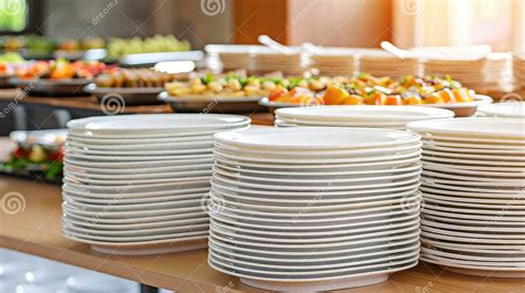 Stacks Of Clean White Plates And Silverware Neatly Arranged In A Retail