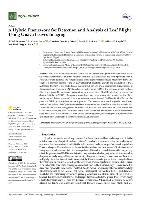 Pdf A Hybrid Framework For Detection And Analysis Of Leaf Blight
