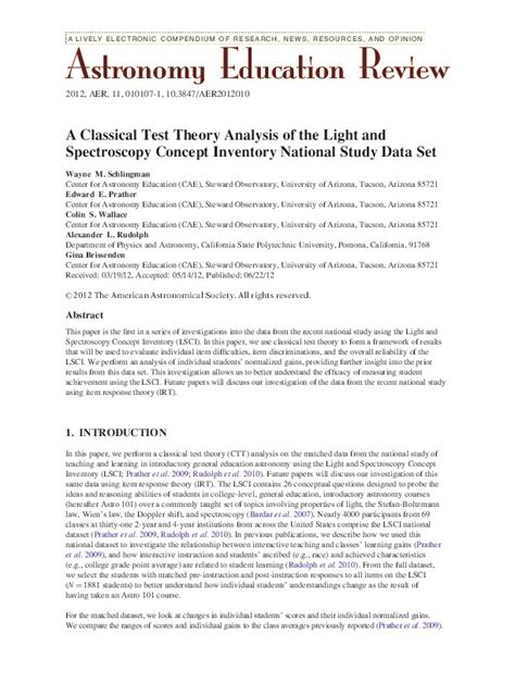 A Classical Test Theory Analysis Of The Light And Spectroscopy Concept
