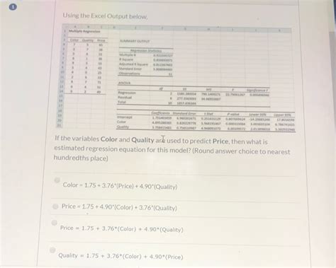 Solved Using The Excel Output Below Mutiple Regression Celer Chegg