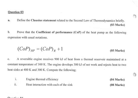 Solved Question 03 A Define The Clausius Statement Related