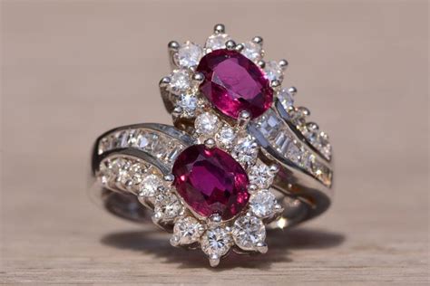 Natural Double Ruby Bypass Ring With Diamonds Etsy Bypass Ring Heart Pendant Diamond Rings