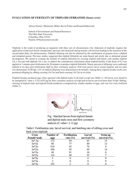 Pdf Evaluation Of Fertility Of Triploid Zebrafish Danio Rerio