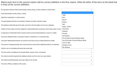 Solved Match Term Second Column Correct Definition First Column