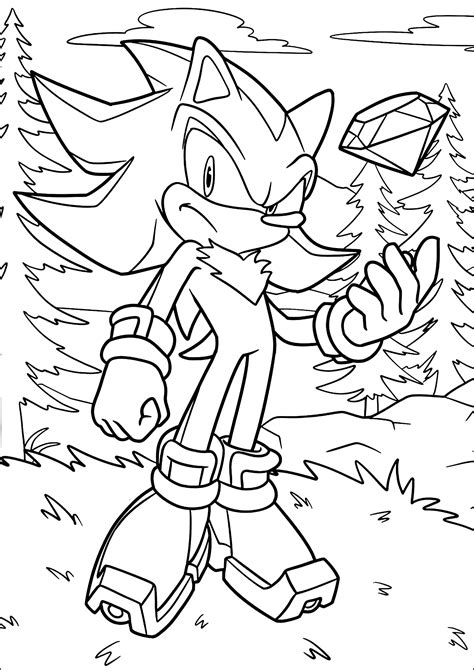 Shadow le hérisson dans une forêt de sapins Coloriage Sonic le
