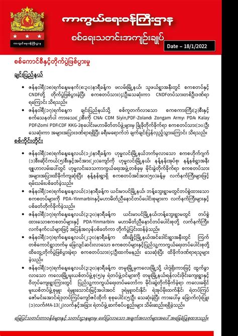 ကာကွယ်ရေးဝန်ကြီးဌာန၊အမျိုးသားညီညွတ်ရေးအစိုးရမှ ထုတ်ဝေသော နေ့စဉ်စစ်ရေးသတင်းအကျဉ်းချုပ် မှတ်ချက