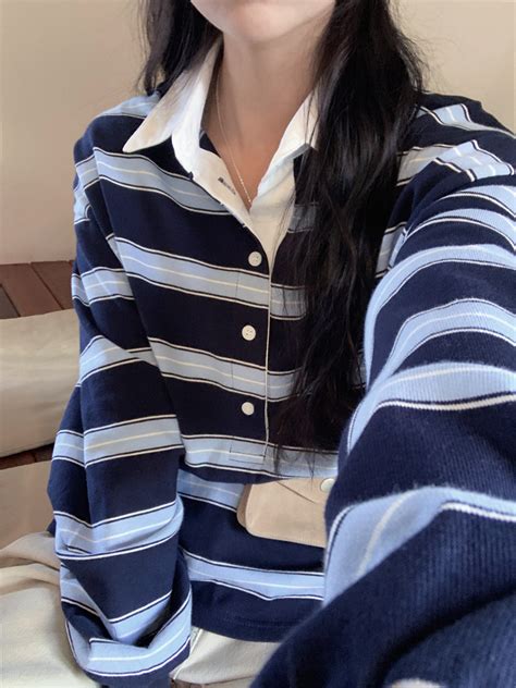 유리에 여유주문 럭비카라티🏈 포키 스트라이프 럭비 Tee 2color 캐주얼빈티지힙럭비티오버핏단가라배색