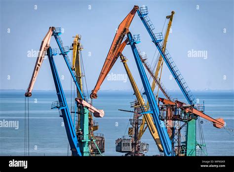 Industrial Sea Port With Cranes View Stock Photo Alamy