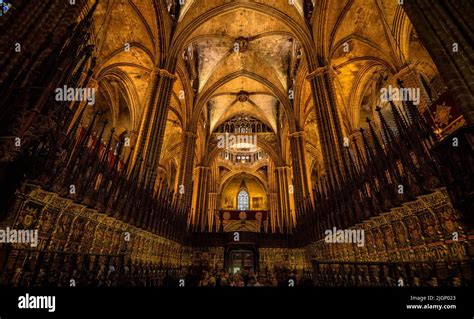 Interior Of The Barcelona Cathedral With Gothic Style Barcelona