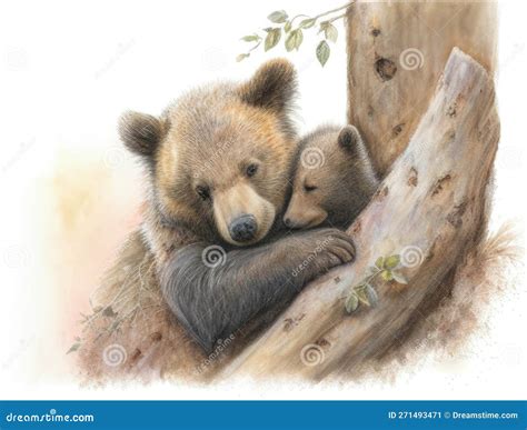A Cuddly Bear Cub Snuggling Up Against Its Mother Under A Tree Cute