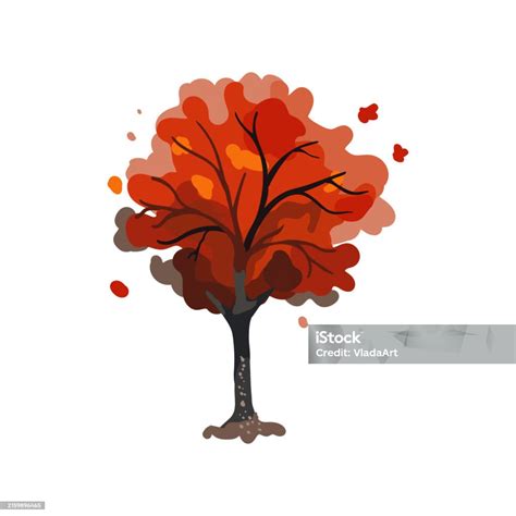 오렌지 빨강 갈색 잎을 가진 수채화 나무 가을 손으로 그렸습니다 벡터 일러스트 레이 션입니다 가을에 대한 스톡 벡터 아트 및