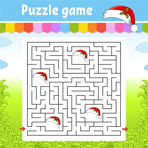 어린이를 위한 사각형 미로 게임 어린이를 위한 퍼즐 미로 수수께끼 올바른 경로 찾기 만화 캐릭터 벡터 그림 프리미엄 벡터
