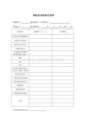 班组班前会安全检查记录表 安全文库网safewk