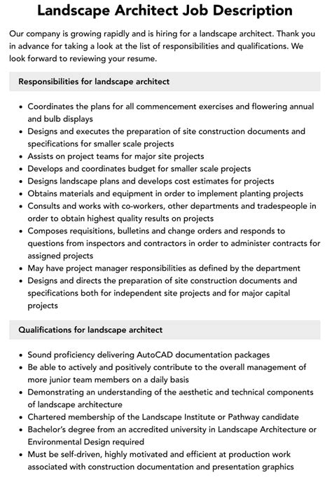 Landscape Architect Job Description Velvet Jobs