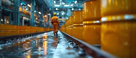 Ensuring Containment System Integrity Worker Inspects Drums At Chemical