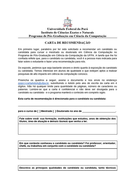 Modelo De Carta De Recomendação Pdf Science Mestrado