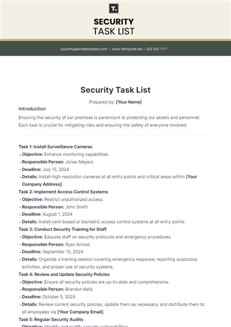 Free Security Task List Template To Edit Online