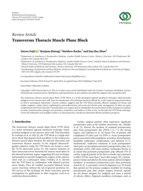 Pdf Transversus Thoracis Muscle Plane Block