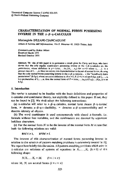 Pdf Characterization Of Normal Forms Possessing Inverse In The λ β η