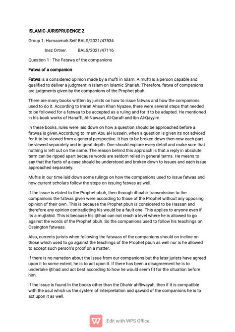 Islamic Jurisprudence 2 Islamic Jurisprudence 2 Group 1 Humaamah Seif Bals 2021 Inez Ortner