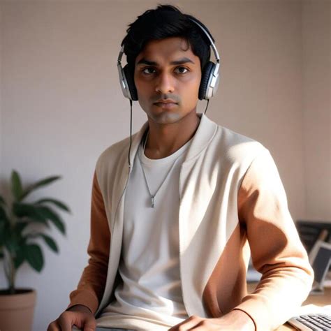 Focused Man With Headphones Working On A Laptop Premium Ai Generated