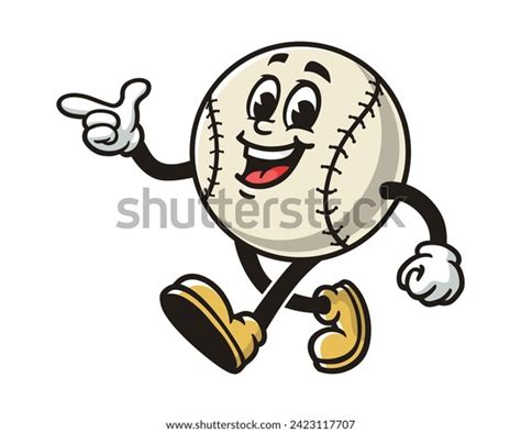 Walking Baseball Pointing Finger Cartoon Mascot Stock Vector Royalty Free 2423117707