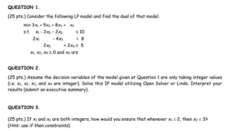 Solved 25 Pts Consider The Following Lp Model And Find