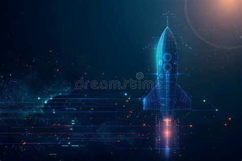 Blueprint Rocket Technology Background Mesh Line Around By Generative Ai Stock Image Image Of