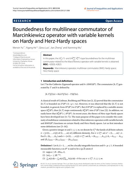 Pdf Boundedness For Multilinear Commutator Of Marcinkiewicz Operator With Variable Kernels On