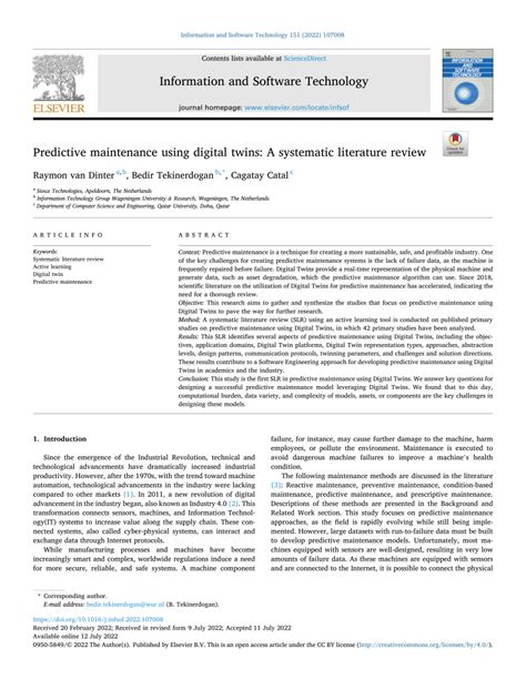 Pdf Predictive Maintenance Using Digital Twins A Systematic