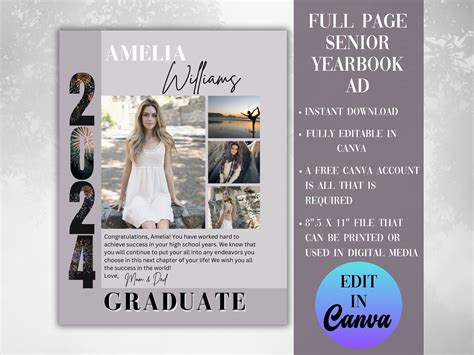 Full Page High School Senior Yearbook Ad Editable Full Page Yearbook