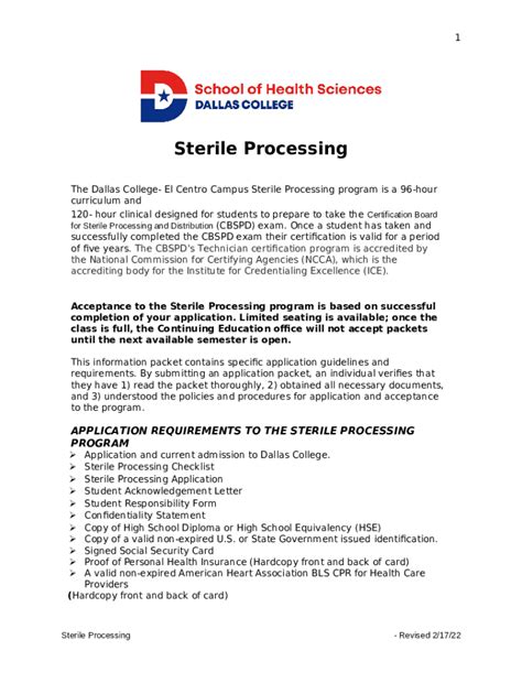 Sterile Processing Program Application Doc Template Pdffiller