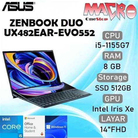 Jual Asus Zenbook Pro Duo Ux482ear Evo552 Intel Evo I5 1135g7 Iris Xe 80eu 8g 512g Pcie 14