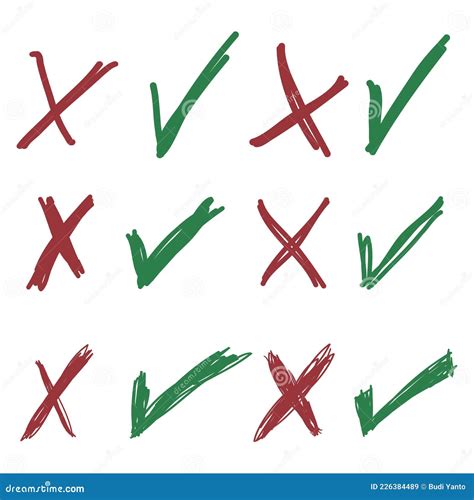Doodle Set Of Check Mark And Wrong Mark With Circle False And True